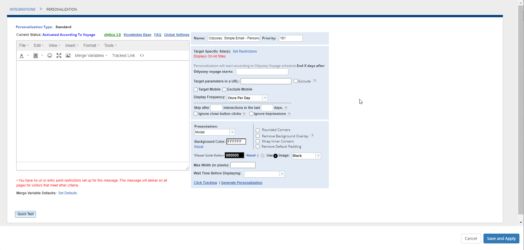 Setup Personalization Modal Omeda Training